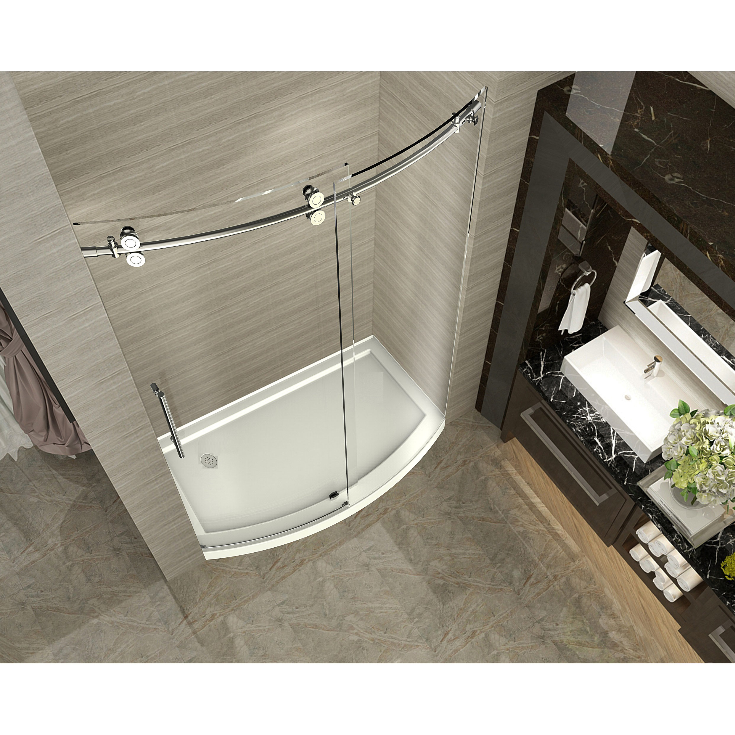 Aston Zenarch 60 X 75 Single Sliding Completely Frameless Bowfront