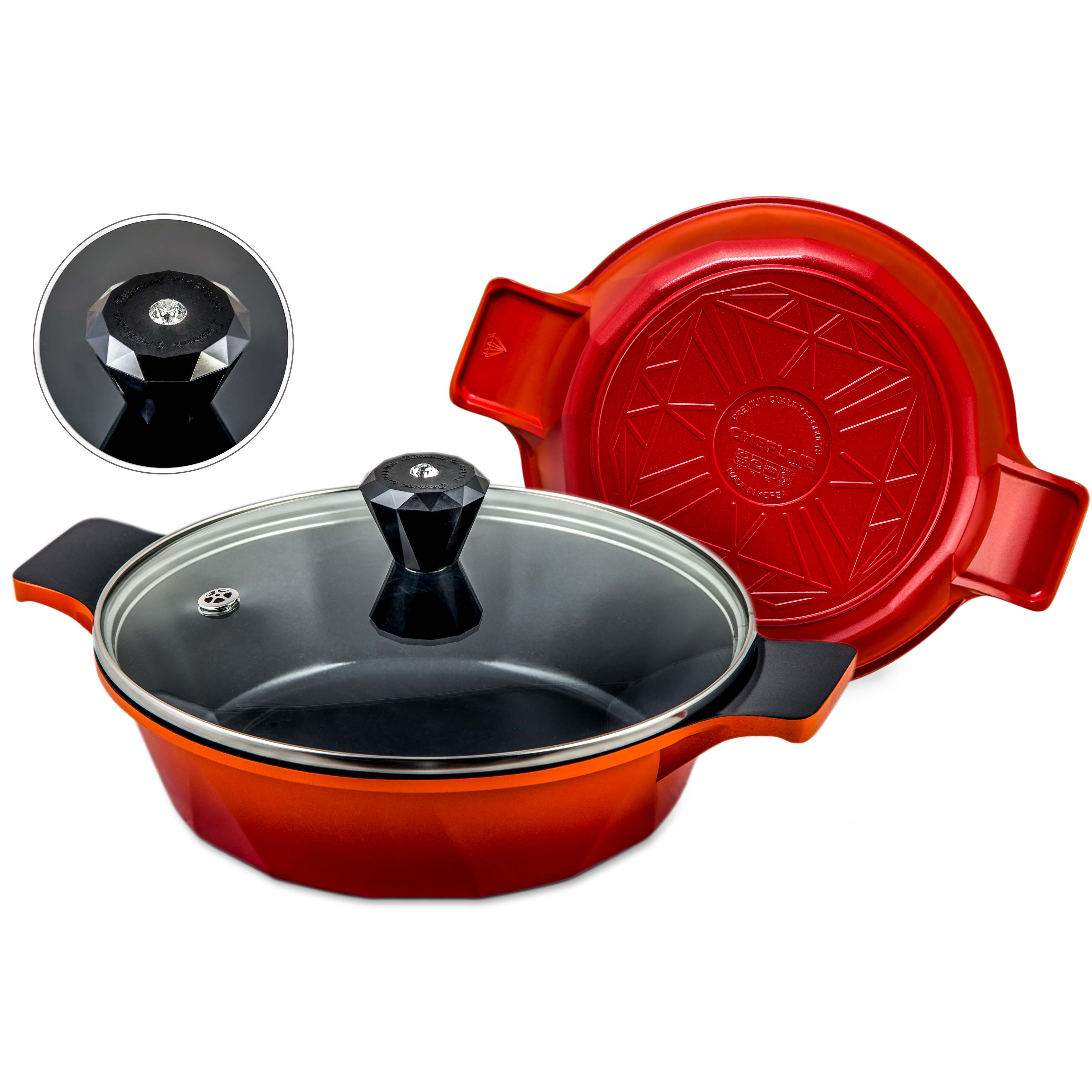 CHEFLINE 12 Piece Swiss Inspired Diamond Frying Pan Non-Stick Cookware ...